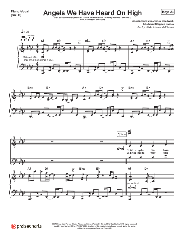 Angels We Have Heard On High Sheet Music PDF (Lincoln Brewster ...