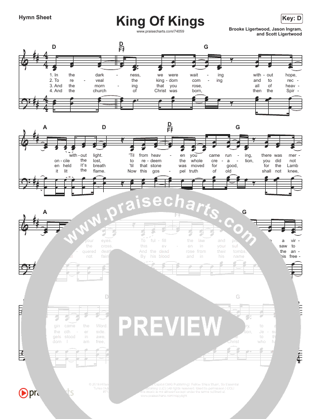 King Of Kings (Simplified) Hymn Sheet (Hillsong Worship) - PraiseCharts