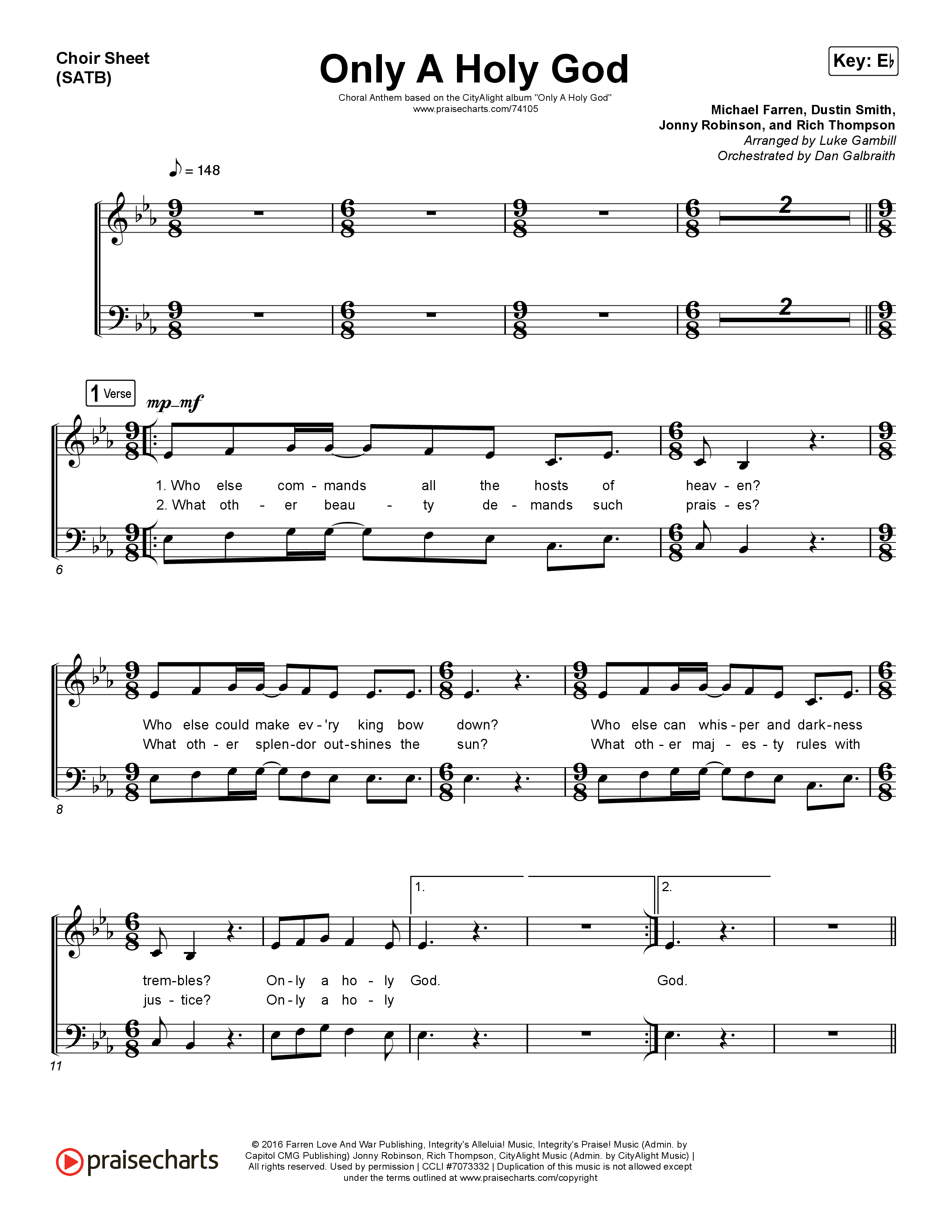 Only A Holy God (Choral Anthem SATB) Choir Sheet Music PDF (CityAlight ...