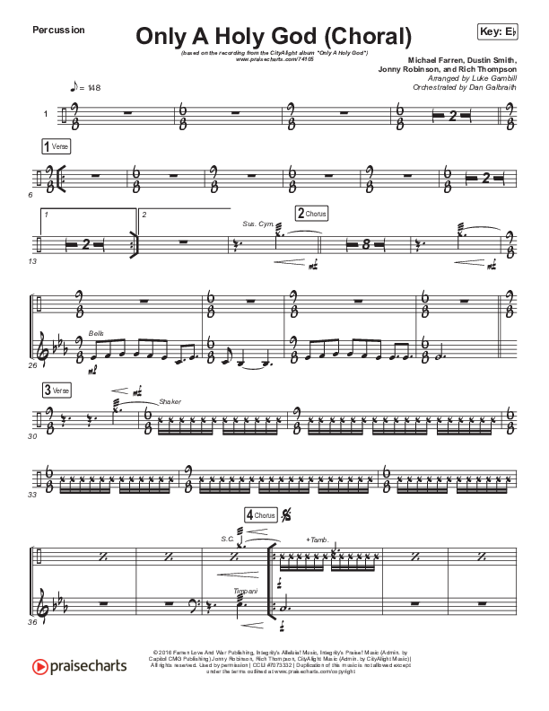 Only A Holy God (Choral Anthem SATB) Percussion Sheet Music PDF ...