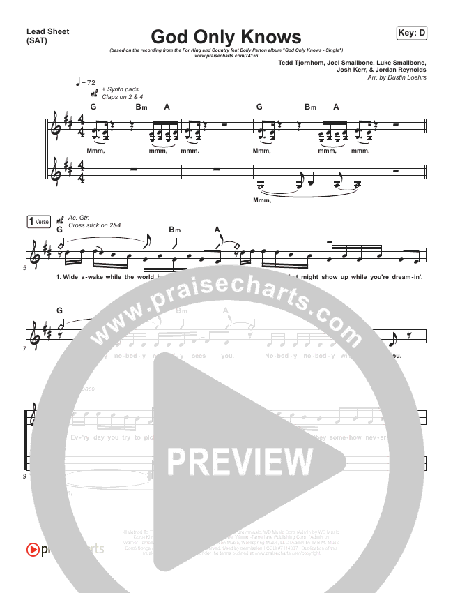 God Only Knows Sheet Music PDF (for KING & COUNTRY / Dolly Parton ...