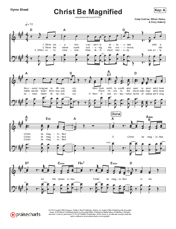 Christ Be Magnified Hymn Sheet Cody Carnes Praisecharts