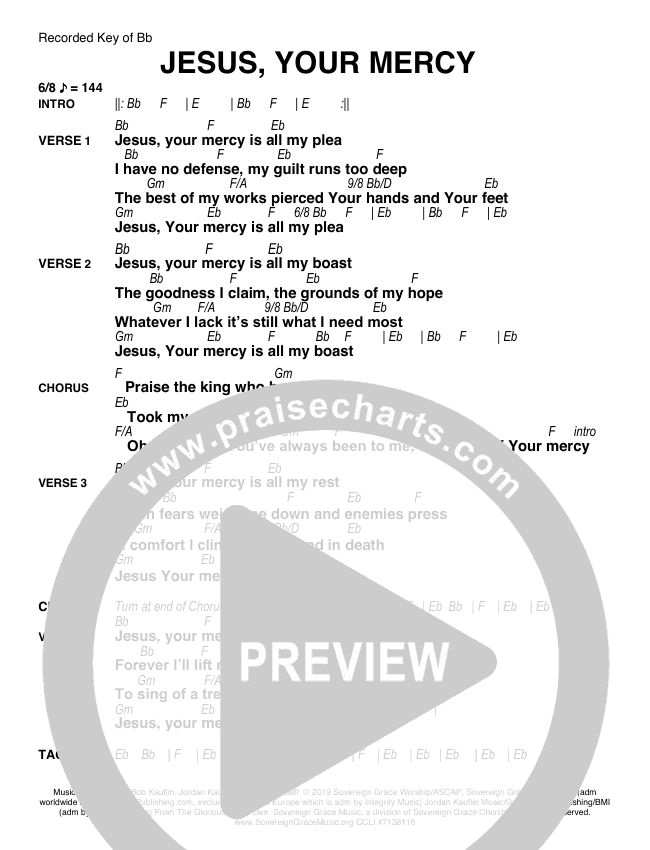 Jesus Your Mercy Chords PDF (Sovereign Grace) - PraiseCharts