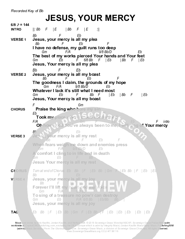 Jesus Your Mercy Chords PDF (Sovereign Grace) - PraiseCharts