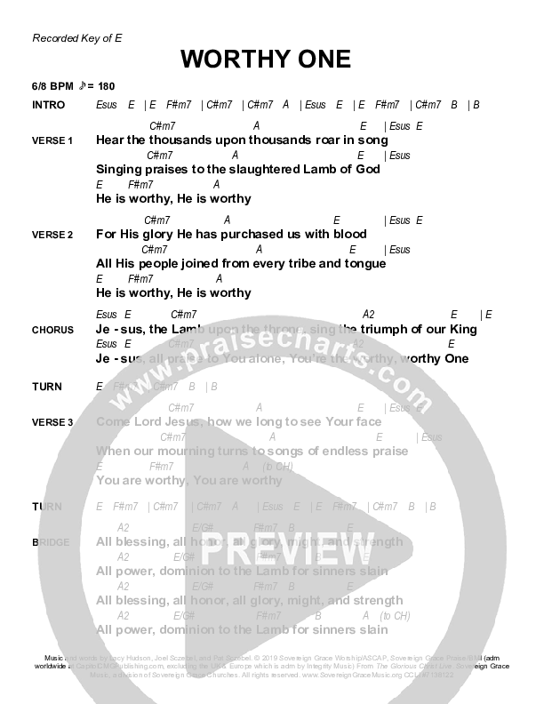 Worthy One Chords PDF (Sovereign Grace) - PraiseCharts