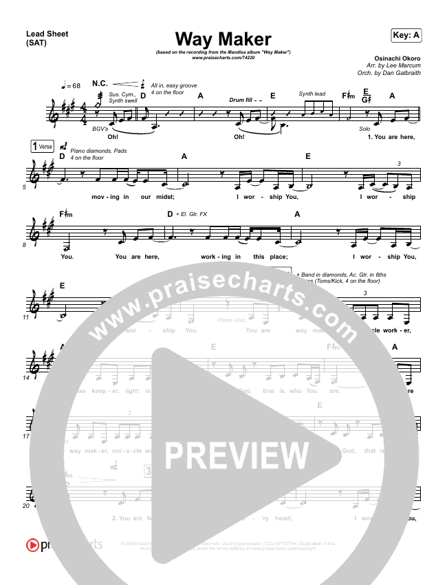 Way Maker Sheet Music PDF (Mandisa) - PraiseCharts