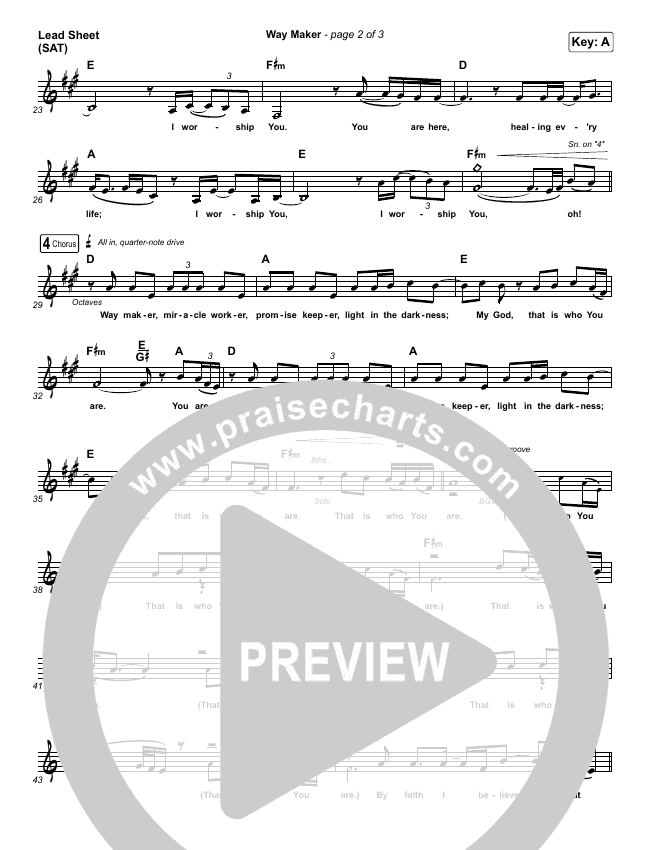 Way Maker Sheet Music PDF (Mandisa) - PraiseCharts