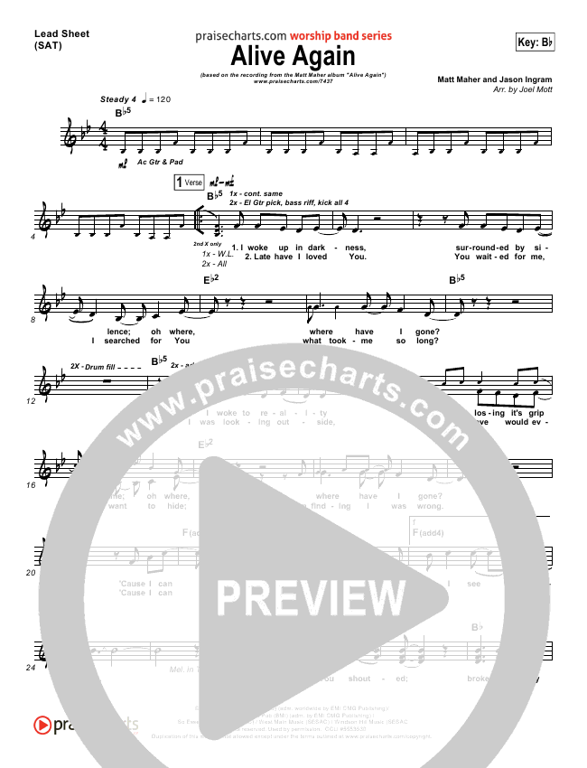 Alive Again Sheet Music PDF (Matt Maher) - PraiseCharts