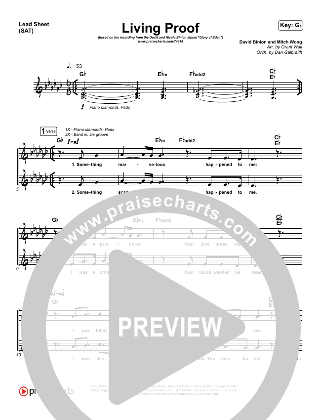 Living Proof Sheet Music (David & Nicole Binion / Steffany Gretzinger ...