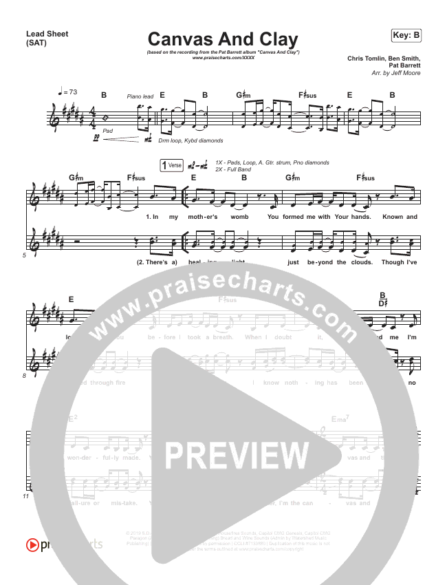 Canvas And Clay (Studio) Sheet Music (Pat Barrett) - PraiseCharts