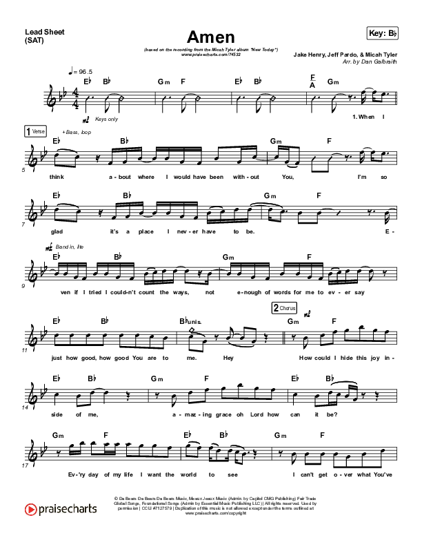 Amen Sheet Music PDF (Micah Tyler) - PraiseCharts