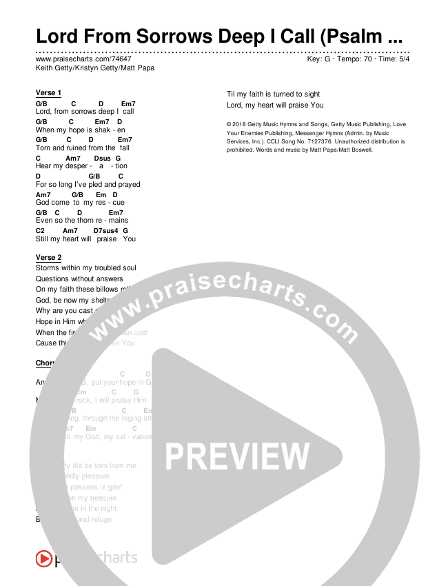 Lord From Sorrows Deep I Call Psalm 42 Simplified Chords PDF Matt