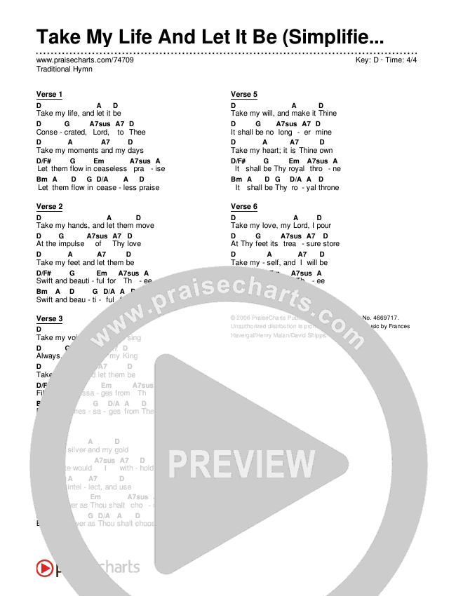 Take My Life And Let It Be (Simplified) Chords (Traditional Hymn ...