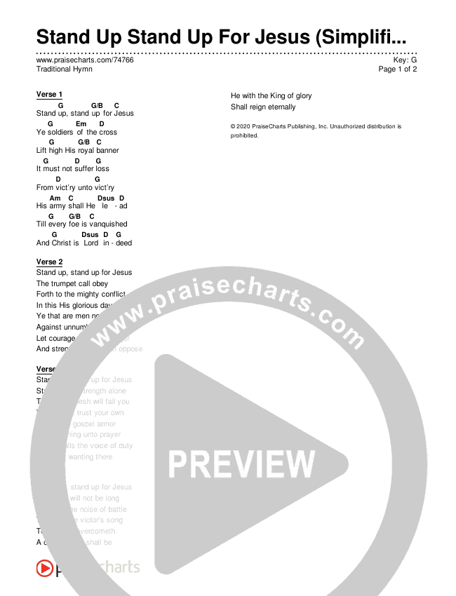 Stand Up Stand Up For Jesus Simplified Chords PDF Traditional Hymn
