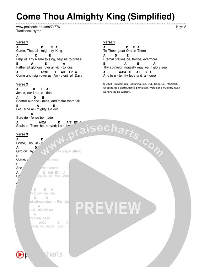 Come Thou Almighty King (Simplified) Chords PDF (Traditional Hymn ...