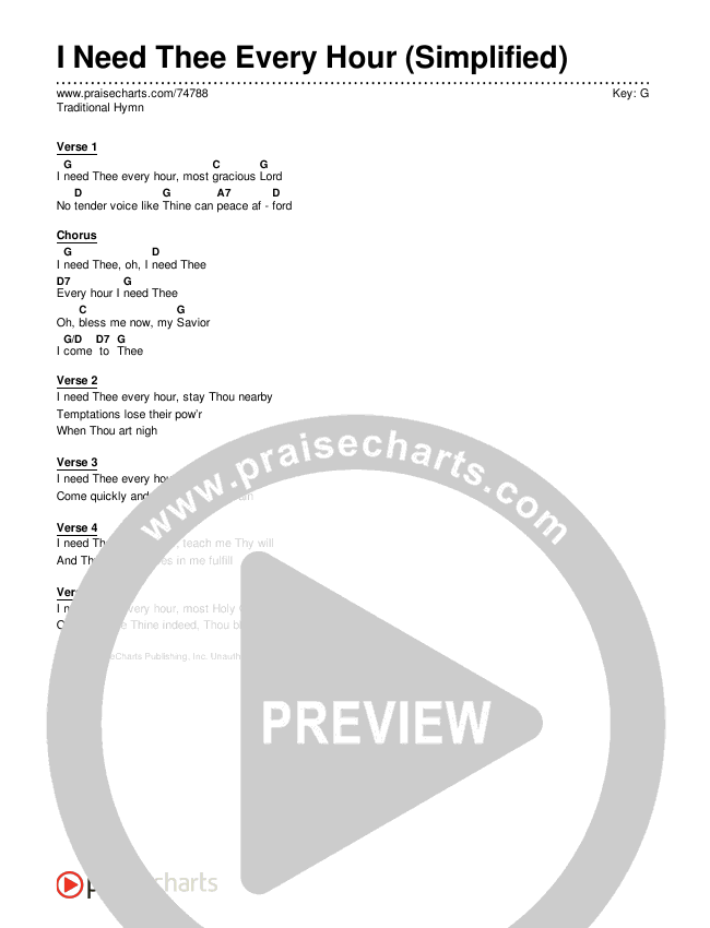 I Need Thee Every Hour (Simplified) Chords (Traditional Hymn ...