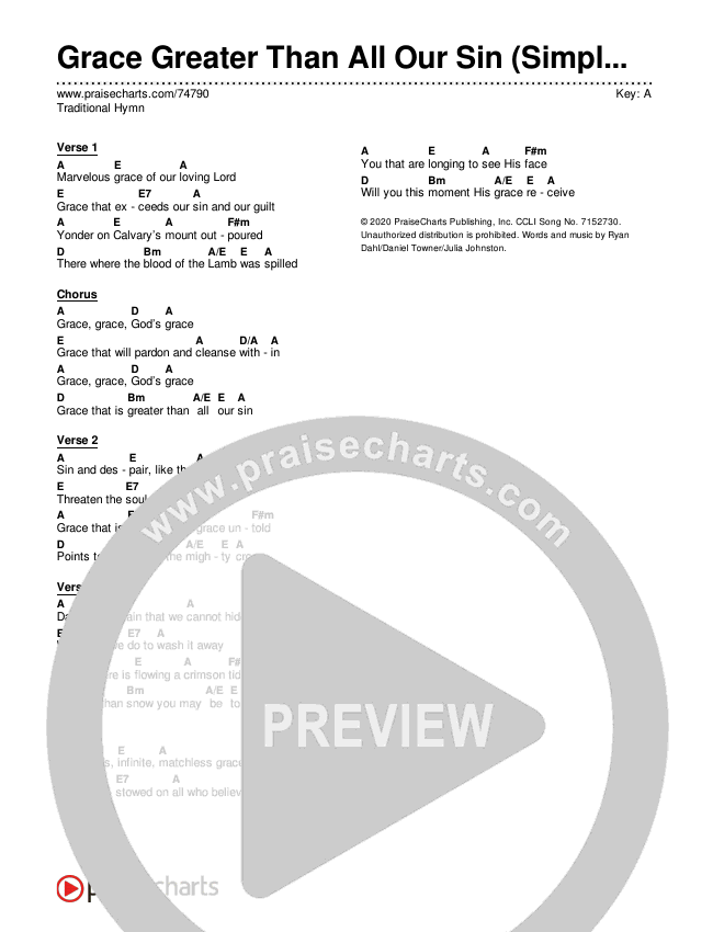 Grace Greater Than All Our Sin (Simplified) Chords PDF (Traditional ...
