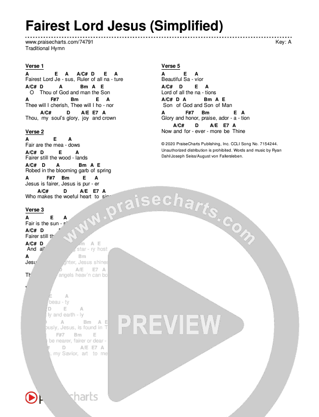 Fairest Lord Jesus (Simplified) Chords PDF (Traditional Hymn ...