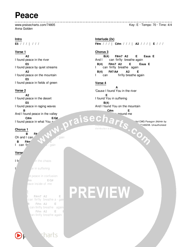 Peace Chords PDF (Anna Golden) - PraiseCharts