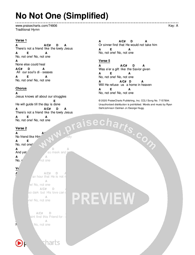 No Not One (Simplified) Chords PDF (Traditional Hymn) - PraiseCharts