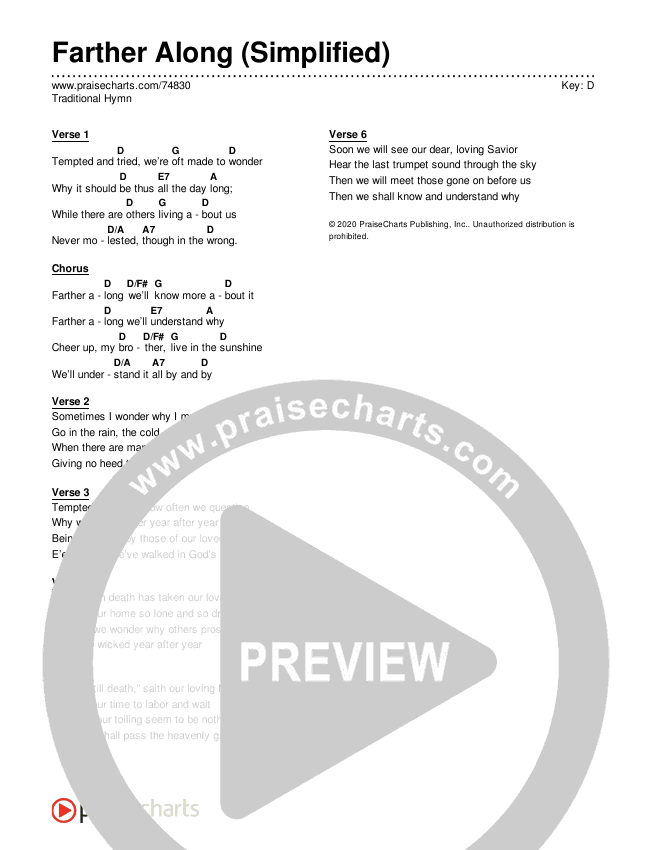 Farther Along (Simplified) Chords PDF (Traditional Hymn) - PraiseCharts