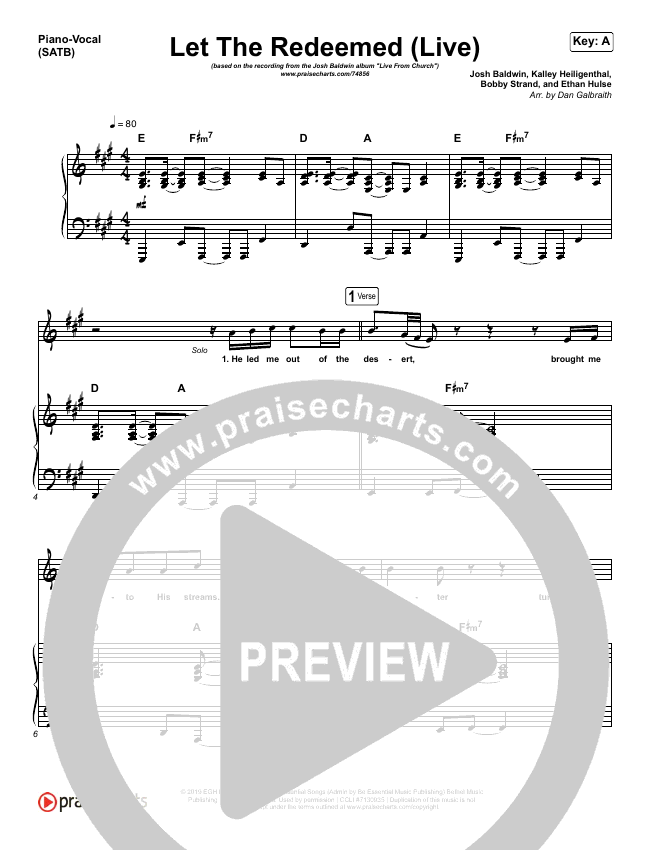 Let The Redeemed (Live) Sheet Music PDF (Josh Baldwin) - PraiseCharts