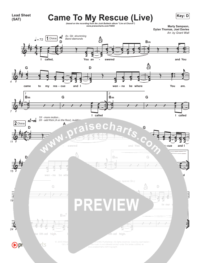 Came To My Rescue (Live) Sheet Music PDF (Josh Baldwin) - PraiseCharts