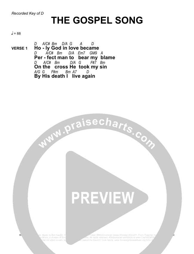 The Gospel Song Chords PDF (Sovereign Grace / Bob Kauflin) - PraiseCharts