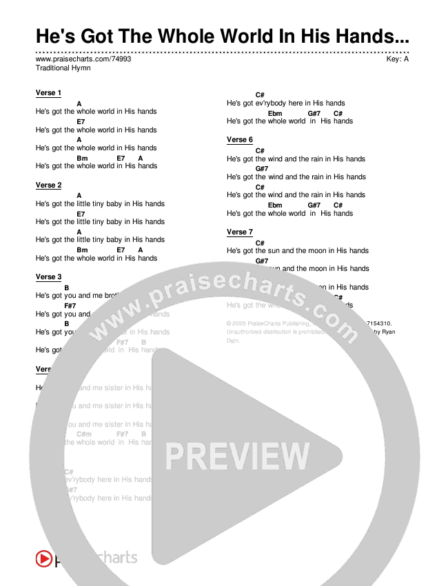 He's Got The Whole World In His Hands (Simplified) Chords PDF ...