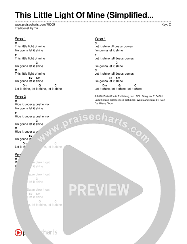 This Little Light Of Mine (Simplified) Chords PDF (Traditional Hymn ...