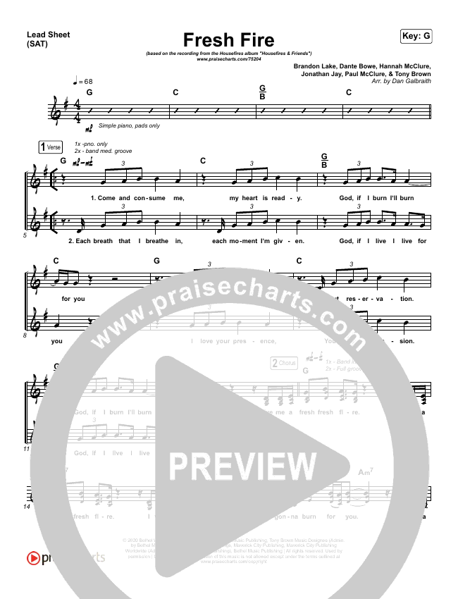 Fresh Fire Sheet Music PDF (Housefires / Nate Moore) - PraiseCharts