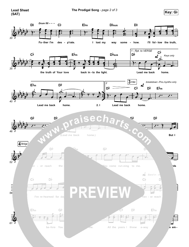 The Prodigal Song Sheet Music PDF (Cory Asbury) - PraiseCharts