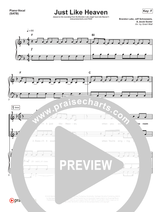 Just Like Heaven Sheet Music (Brandon Lake) - PraiseCharts