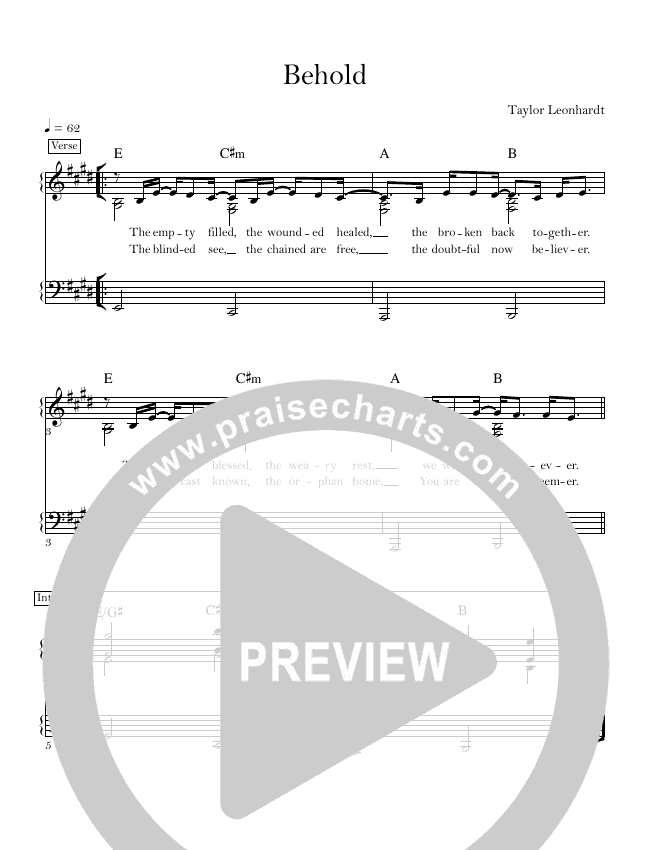 Behold Sheet Music PDF (Mission House / Jess Ray / Taylor Leonhardt ...