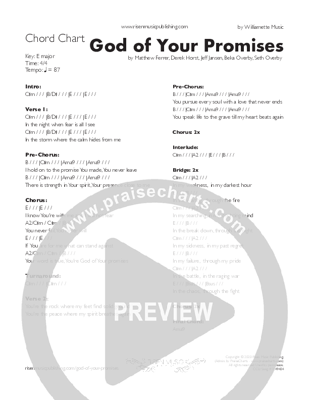 God Of Your Promises (Single) Chords PDF (Willamette Music / Beka ...