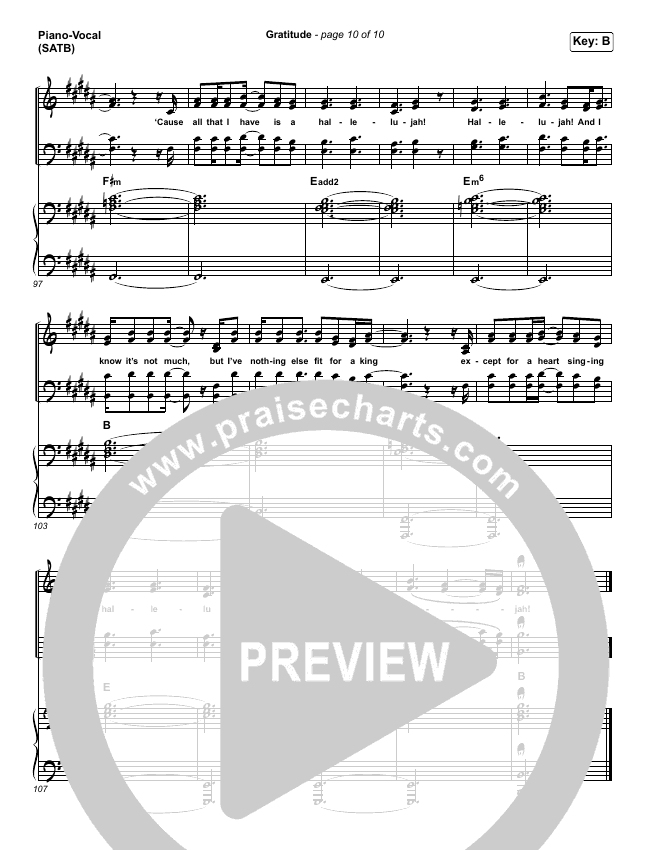 Gratitude Lead Sheet & Piano/Vocal - Brandon Lake | PraiseCharts