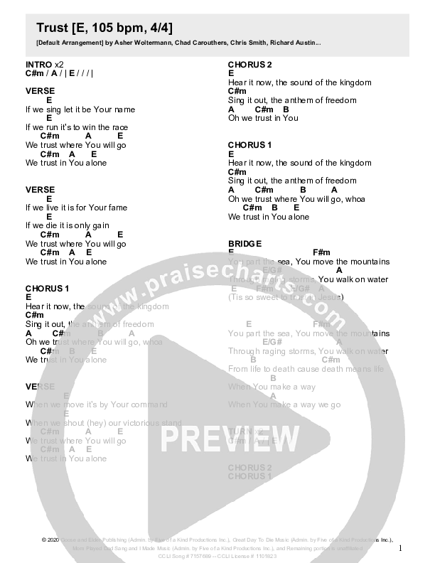 Trust Chords PDF (Crossroads Music) - PraiseCharts