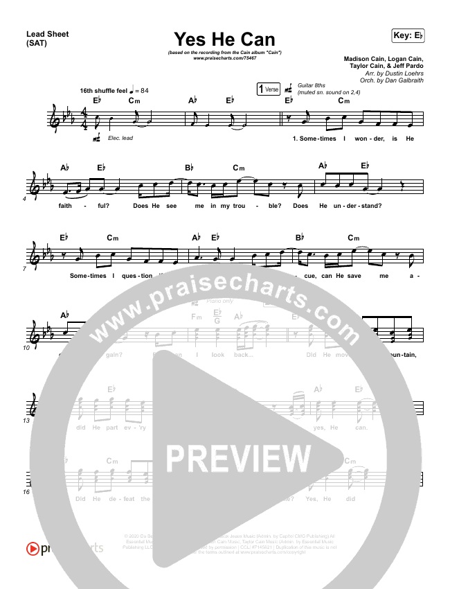 Yes He Can Sheet Music PDF (Cain) - PraiseCharts