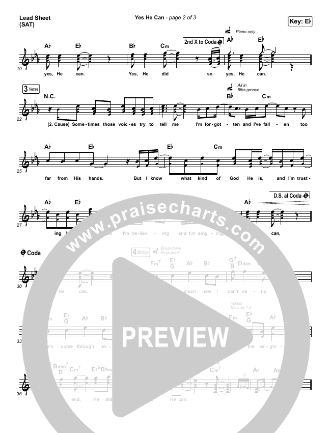 Yes He Can Sheet Music PDF (Cain) - PraiseCharts