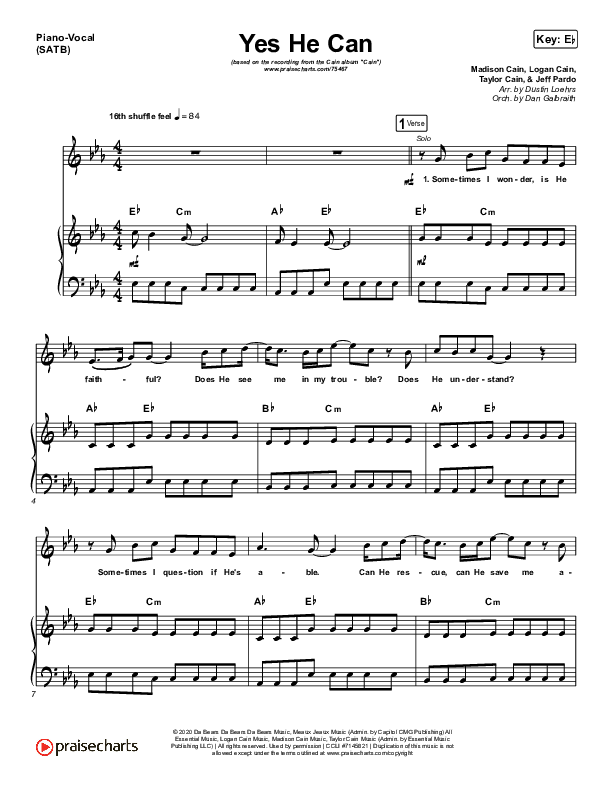Yes He Can Sheet Music PDF (Cain) - PraiseCharts