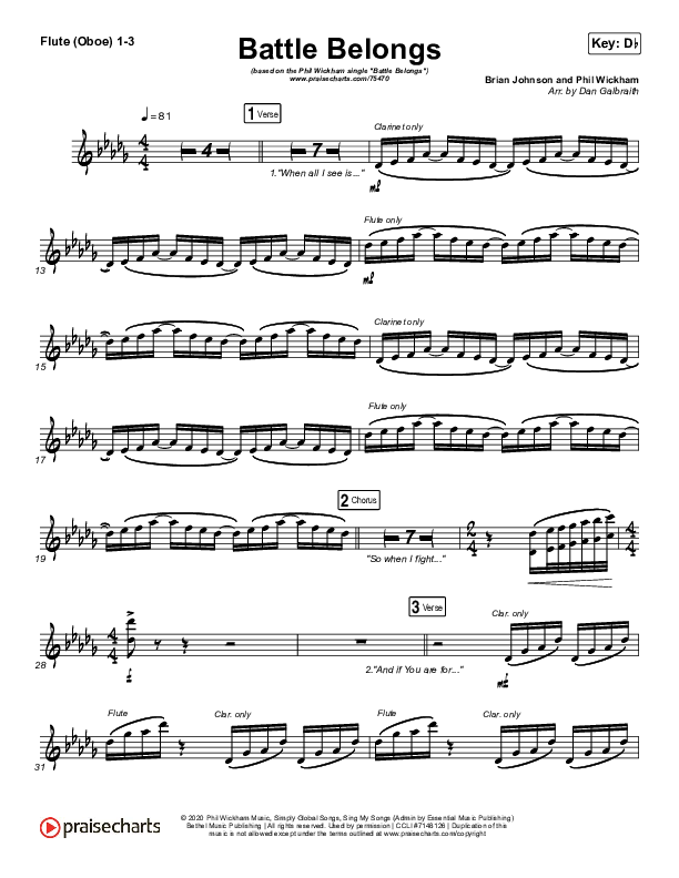 Battle Belongs Flute Sheet Music PDF (Phil Wickham) - PraiseCharts