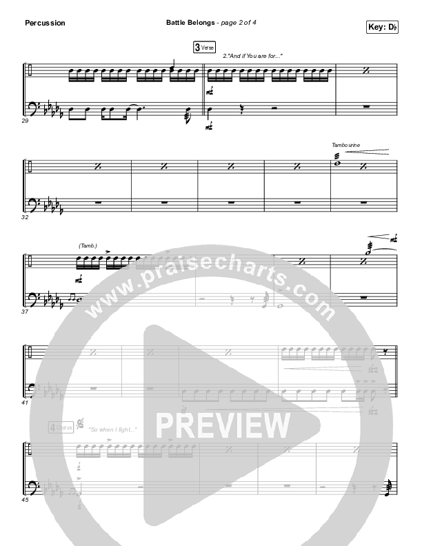 Battle Belongs Percussion Sheet Music PDF (Phil Wickham) - PraiseCharts
