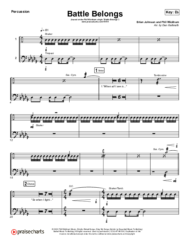 Battle Belongs Percussion Sheet Music PDF (Phil Wickham) - PraiseCharts