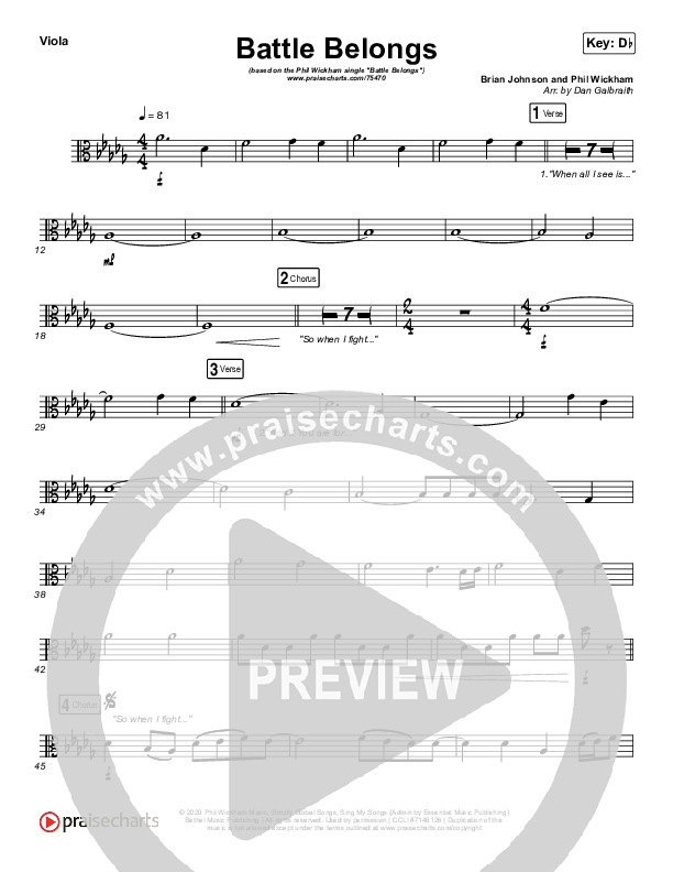 Battle Belongs Viola Sheet Music PDF (Phil Wickham) - PraiseCharts