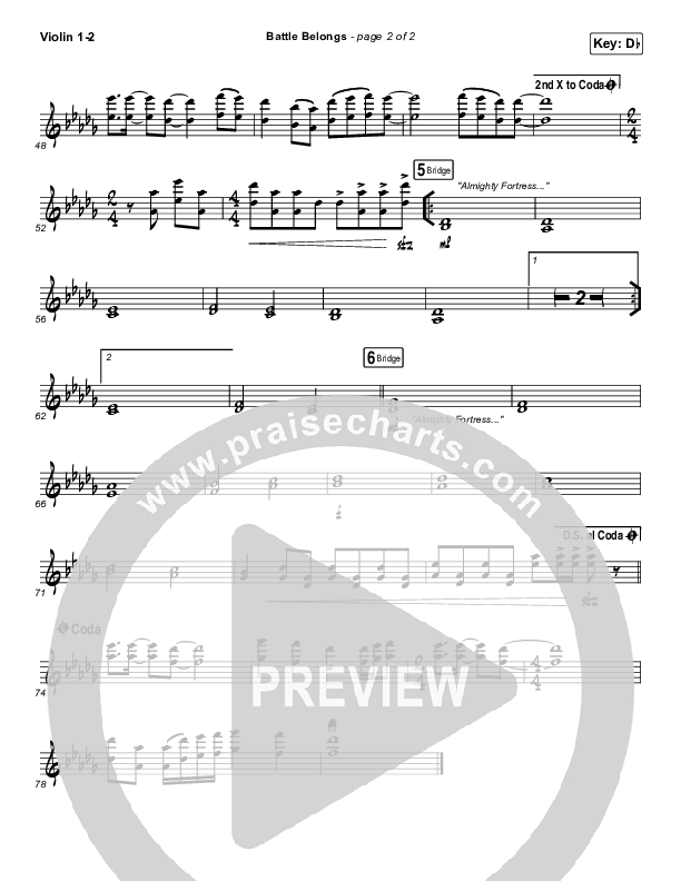 Battle Belongs Violin Sheet Music PDF (Phil Wickham) - PraiseCharts