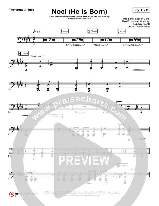 Noel (He Is Born) Trombone Sheet Music PDF (Tommee Profitt / Stanaj ...