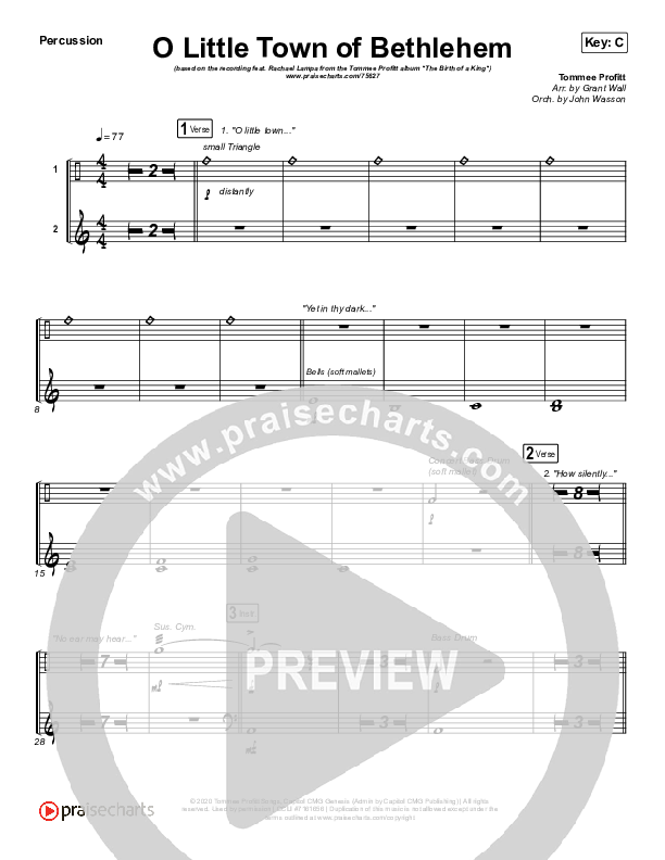 O Little Town Of Bethlehem Percussion Sheet Music PDF (Tommee Profitt ...
