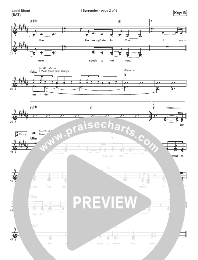 I Surrender Sheet Music PDF (Hillsong Worship) - PraiseCharts
