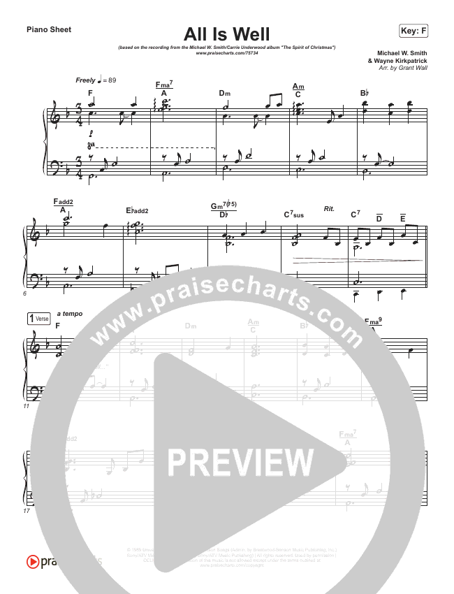 All Is Well Sheet Music (Michael W. Smith / Carrie Underwood ...