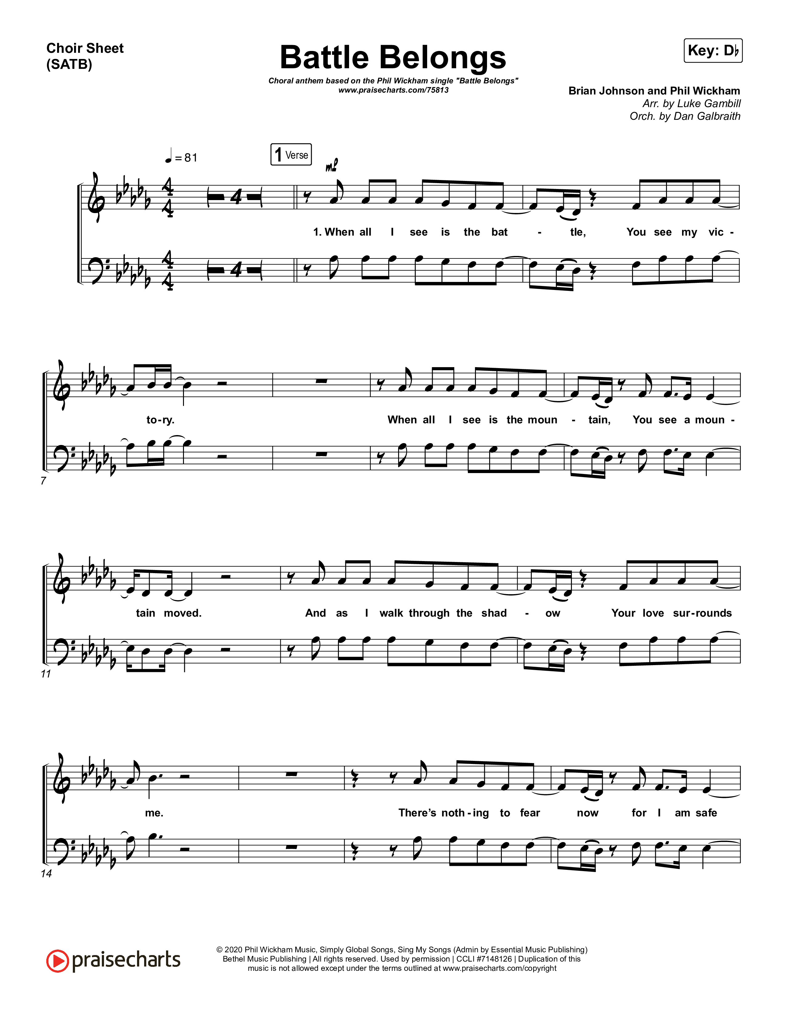 Battle Belongs (Choral Anthem SATB) Choir Sheet Music PDF (Phil Wickham / Arr. Luke Gambill ...